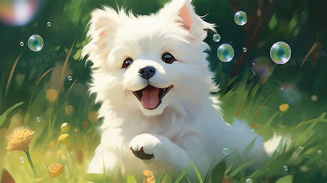 卡通可爱小狗在草地玩耍保护动物插画图片素材下载 jpg格式 熊猫办公