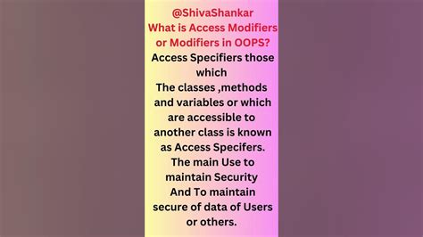 What Is Access Modifiers Or Modifiers In Oops Shivashankartech Oops