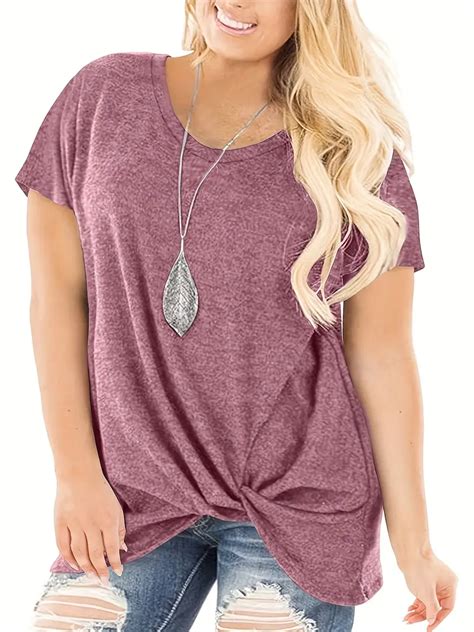 Casual Blouse Plus Size Women S Plus Plain Short Sleeve V Temu Canada