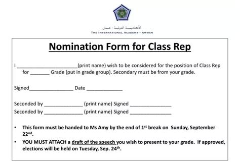 Ppt Nomination Form For Class Rep Powerpoint Presentation Free