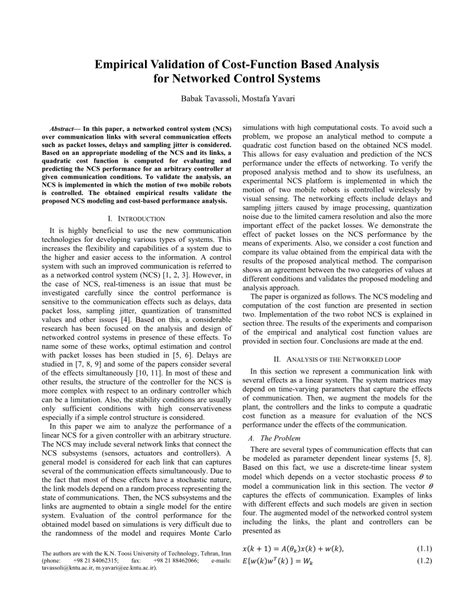 Pdf Empirical Validation Of Cost Function Based Analysis For Networked Control Systems