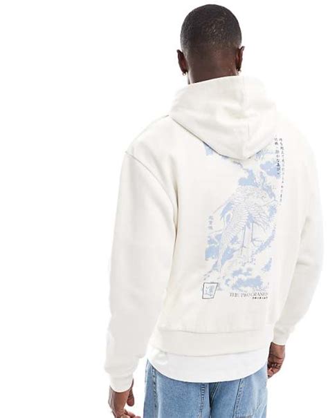Asos Design Oversized Hoodie With Bird Back Print In Off White Asos