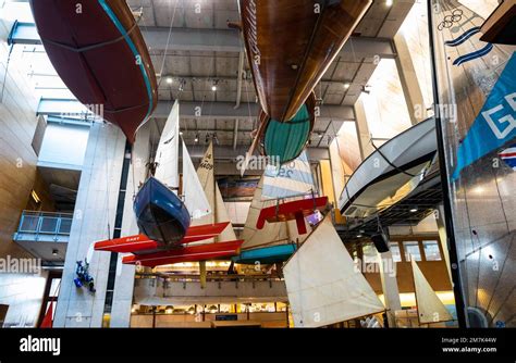 Hanging Wooden Boats On Display At The National Maritime Museum