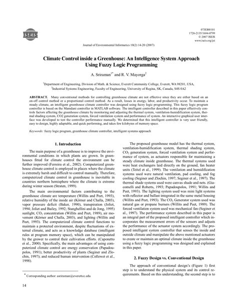 Pdf Climate Control Inside A Greenhouse An Intelligence System Approach Using Fuzzy Logic
