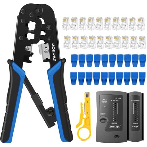 Zoerax Rj45 Ethernet Crimping Tool Kit With Cable Tester 1pcs Wire Stripper 20pcs Cat6