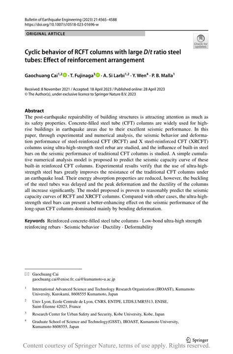 Cyclic Behavior Of Rcft Columns With Large Dt Ratio Steel Tubes