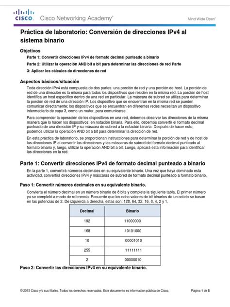 7129 Lab Converting Ipv4 Addresses To Binary Pdf Dirección Ip Poco