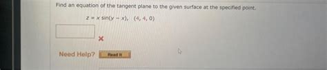 Solved Find An Equation Of The Tangent Plane To The Given