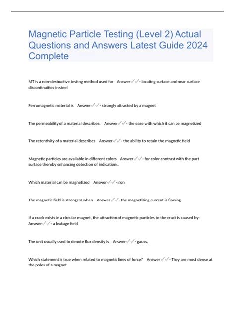 Magnetic Particle Testing Level 2 Actual Questions And Answers Latest
