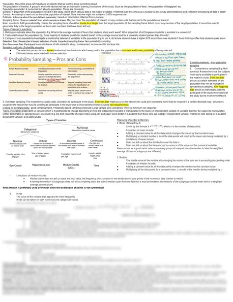 Gea1000 Cheat Sheet For Chapters 1 And 2 Gea100 Quantitative Reasoning With Data Nus