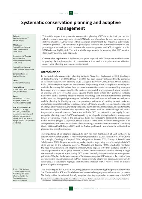Pdf Systematic Conservation Planning And Adaptive Management