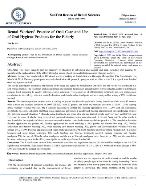 Pdf Dental Workers Practice Of Oral Care And Use Of Oral Hygiene