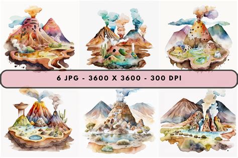 Watercolor Volcanic With Towering Peaks Graphic By Tni House · Creative