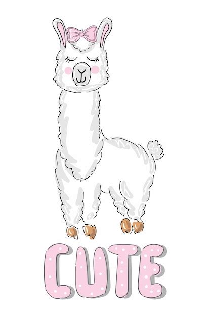 Premium Vector Llama Pink Print Girl With Lettering Cute Lama Vector