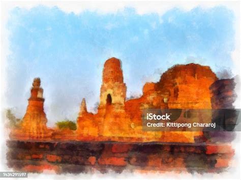 アユタヤ世界遺産水彩画印象派絵画の古代遺跡の風景 アジア大陸のベクターアート素材や画像を多数ご用意 アジア大陸 イラストレーション
