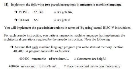 Solved Ii Implement The Following Two Pseudoinstructions In
