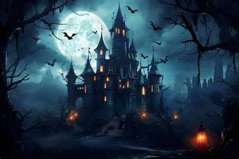 Premium AI Image Halloween Background Scary Haunted Castle Poster Ai