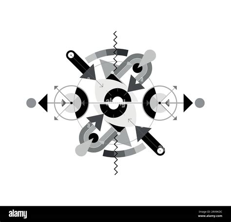 Abstract Design Includes An Eye Divided Into Two Halves Geometric Shapes Rounds And Arrows