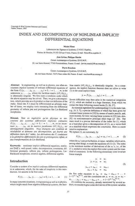 Pdf Index And Decomposition Of Nonlinear Implicit Differential Equations