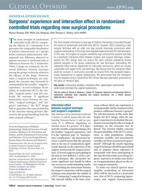 Pdf Surgeons Experience And Interaction Effect In Randomized