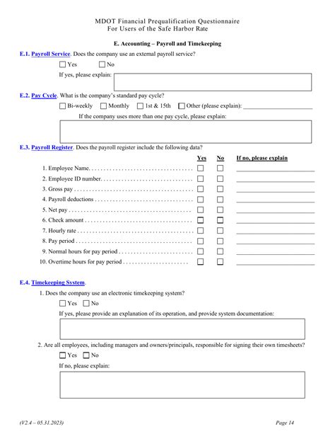 Michigan Financial Prequalification Questionnaire For Users Of The Safe Harbor Rate Fill Out