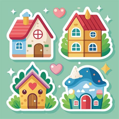 Cute Houses With Hearts And Stars Stickers Premium Ai Generated Vector