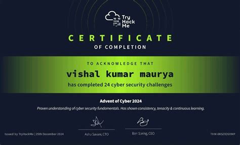 vishal maurya on linkedin cybersecurity adventofcyber tryhackme continouslearning…