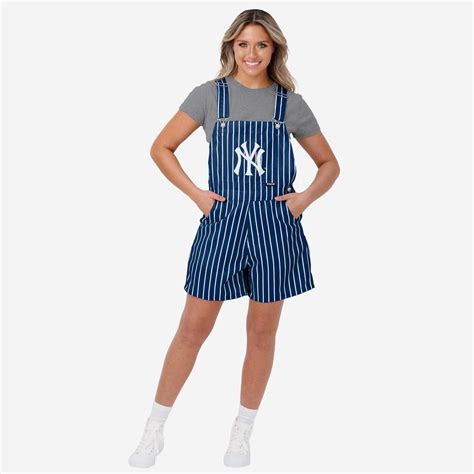 New York Yankees Womens Pinstripe Bib Shortalls Foco