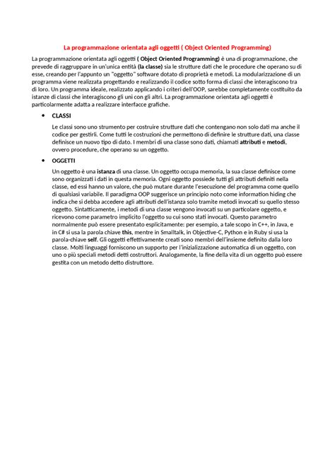 Programmazione Orientata Agli Oggetti Docsity