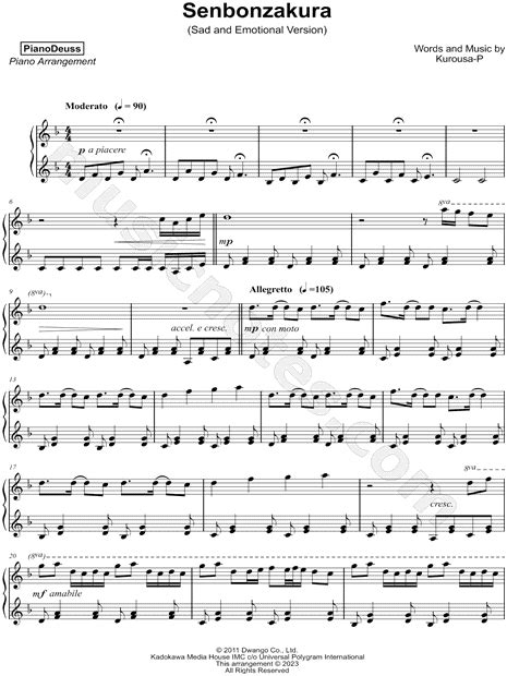 Pianodeuss Senbonzakura Sad And Emotional Version Sheet Music Piano