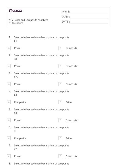 50 Prime And Composite Numbers Worksheets For 4th Grade On
