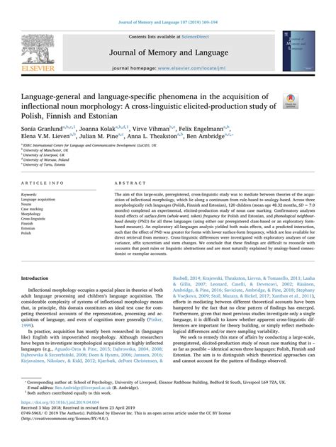 Pdf Language General And Language Specific Phenomena In The