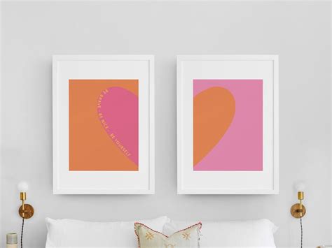 Preppy Wall Decor Double Pink Heart Pink And Orange Split Etsy