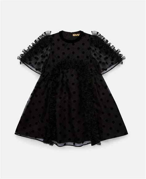 Women Black Ruffle Polka Dot Silk Organza Dress Stella Mccartney Us