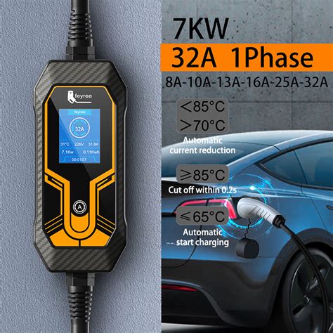 Feyree 휴대용 Ev 충전기 월박스 타입 2 케이블 32a 7kw Cee 플러그 포함 Evse 타입 1 충전 박스