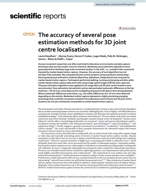 Pdf The Accuracy Of Several Pose Estimation Methods For 3d Joint Centre Localisation