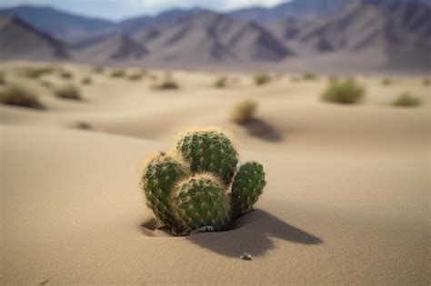 Premium Ai Image Only 1 Cactus In The Middle Of The Desert Covered