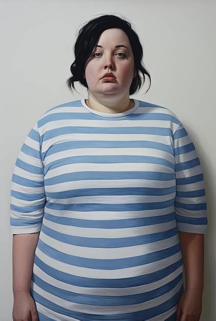 Premium Photo A Big Fat Woman Wearing Blue And White Striped T Shirt