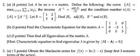 Solved A Points Let A Be An Nxn Matrix Chegg