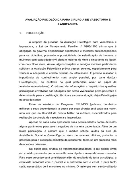 Avaliação Psicológica Para Cirurgia De Vasectomia E Laqueadura Pdf