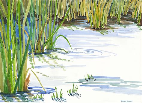 Graceful Grasses In Peaceful Water Japanese Style Giclée Fine Art