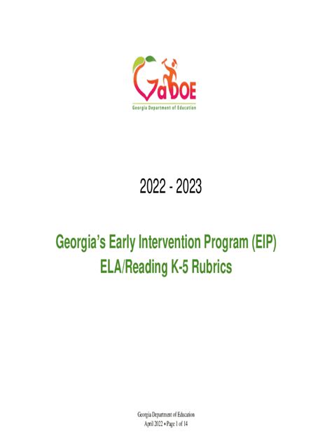 Fillable Online Georgias Early Intervention Program Eip Elareading