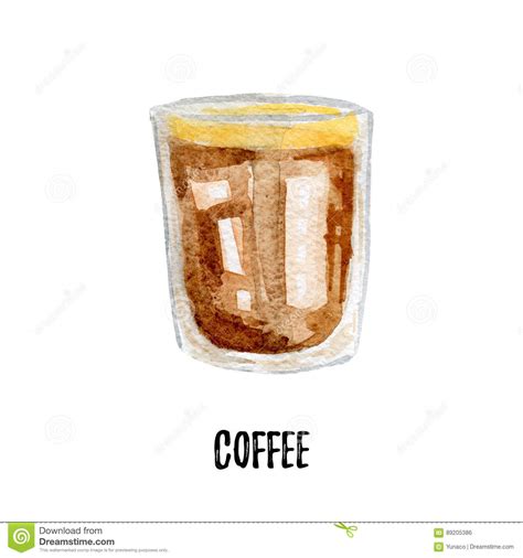 Coffee Illustration Hand Drawn Watercolor On White Background Stock