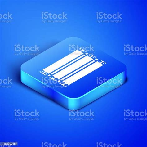 파란색 배경에 격리 된 등각 투영 나무 상자 아이콘입니다 식료품 바구니 창고 상자 야채 제품에 대한 빈 나무 용기 파란색 사각형 버튼입니다 벡터 일러스트레이션 과일에 대한