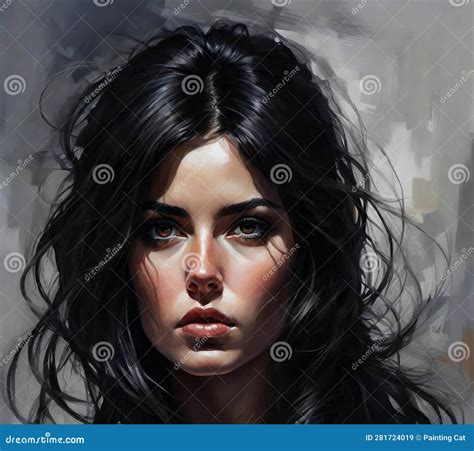 Beautiful Young Woman With Long Black Hair Portrait Of A Beautiful