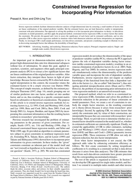 Pdf Constrained Inverse Regression For Incorporating Prior Information