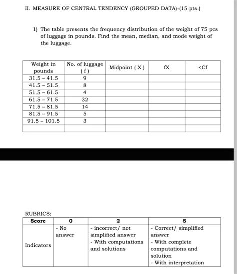 SOLVED MEASURE OF CENTRAL TENDENCY GROUPED DATA 15 Pts The Table