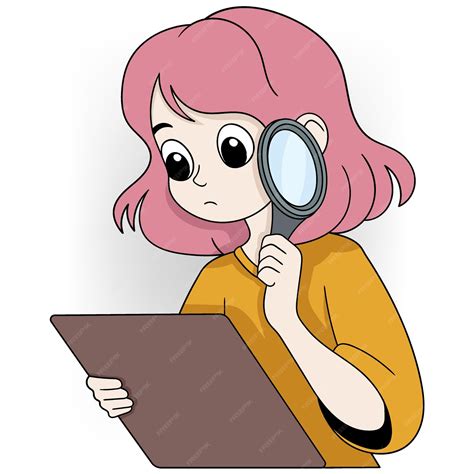 Premium Vector Cartoon Girl Analyzing With Magnifying Glass