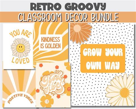 The Retro Grooy Classroom Decor Bundle Includes Posters Cards And