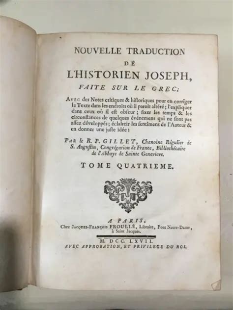 ANCIEN LIVRE DE La Nouvelle Traduction De Lhistorien Joseph Faite Sur